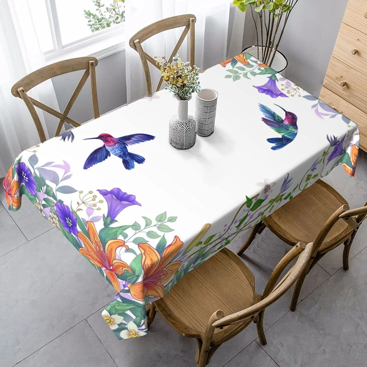Hummingbird Flower Rectangular Tablecloth Holiday Party Decorations ...