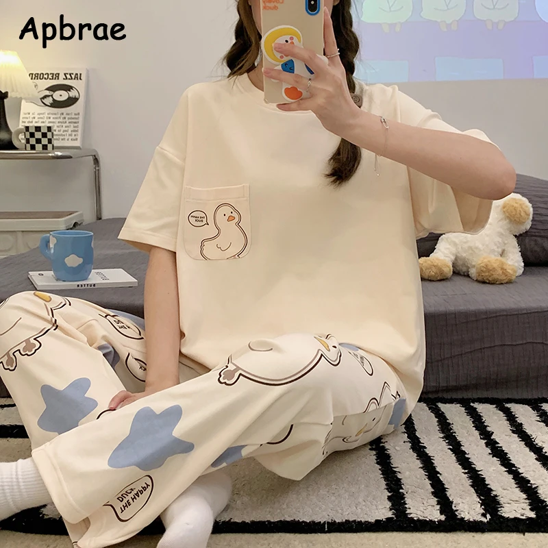 Cute Duck Print Pajamas for Women Cotton Women Pajama Sets Short ...
