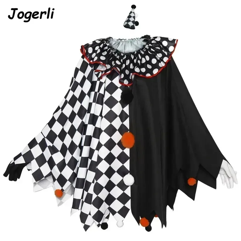 Jogerli Horror Clown Cosplay Costume Scary Suit Halloween Women's Black ...