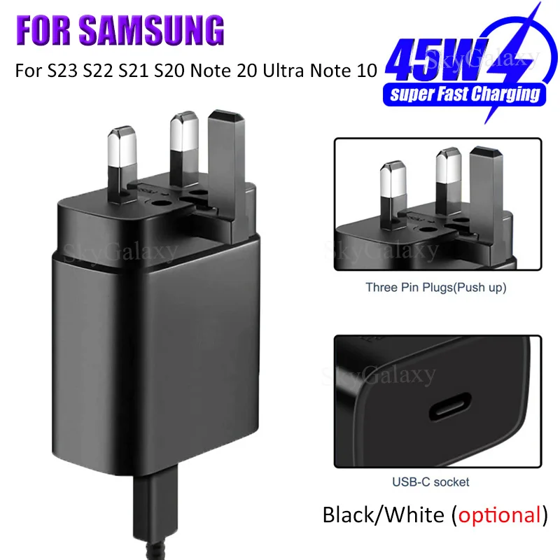 UK-Plug-45W-Super-Fast-Charge-Adapter-5A-100cm-PD-Cable-For-Samsung ...
