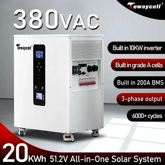 Three-Phase 20KWh 15KWh AC380V All in One LiFePO4 Battery 51.2V Home Solar System Built-in 10KW ...