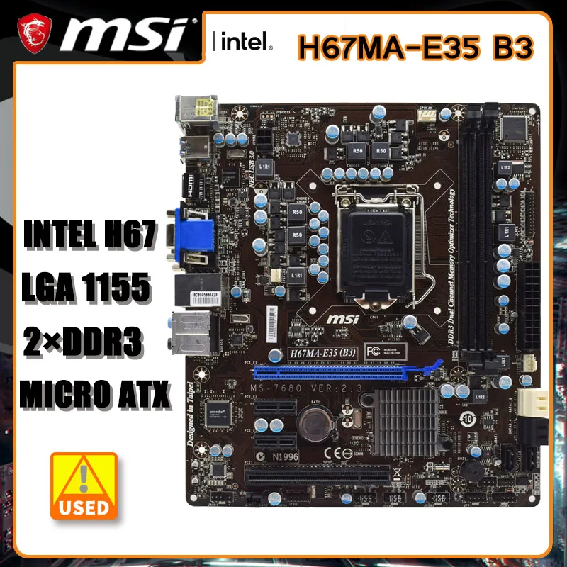 1155 Motherboar MSI H67MA-E35 B3 Motherboard Intel H67 DDR3 USB2.0 VGA PCI-E X16 Micro ATX For ...