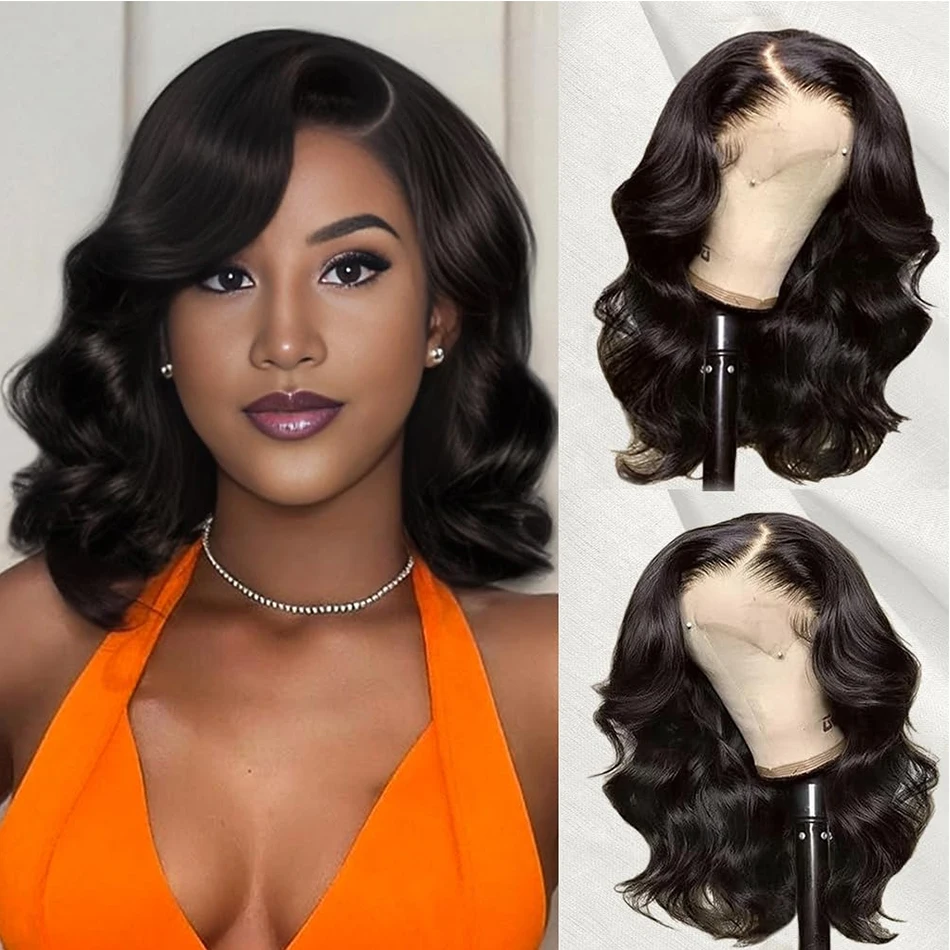 Glueless Body Wave Bob Wigs 13x4 Transparent Lace Frontal Wig 100% ...