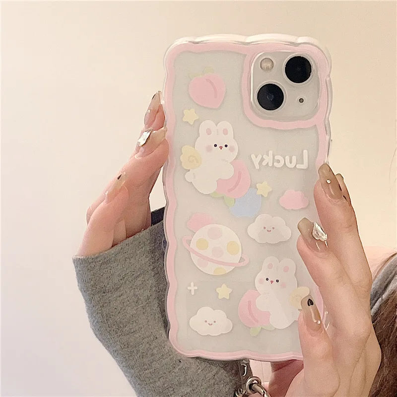 Cute-Rabbit-Soft-Wavy-Phone-Case-For-iPhone-11-Case-iPhone-14-Pro-Max ...