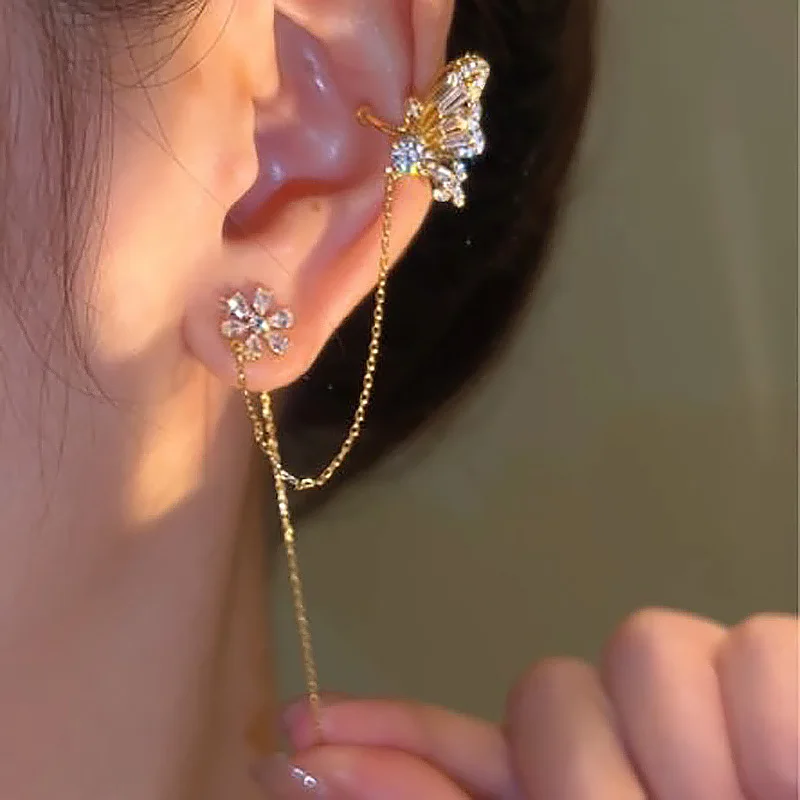 1pc-Gold-Color-Crystal-Butterfly-Piercing-Cuff-Ear-Clip-Earring-for ...