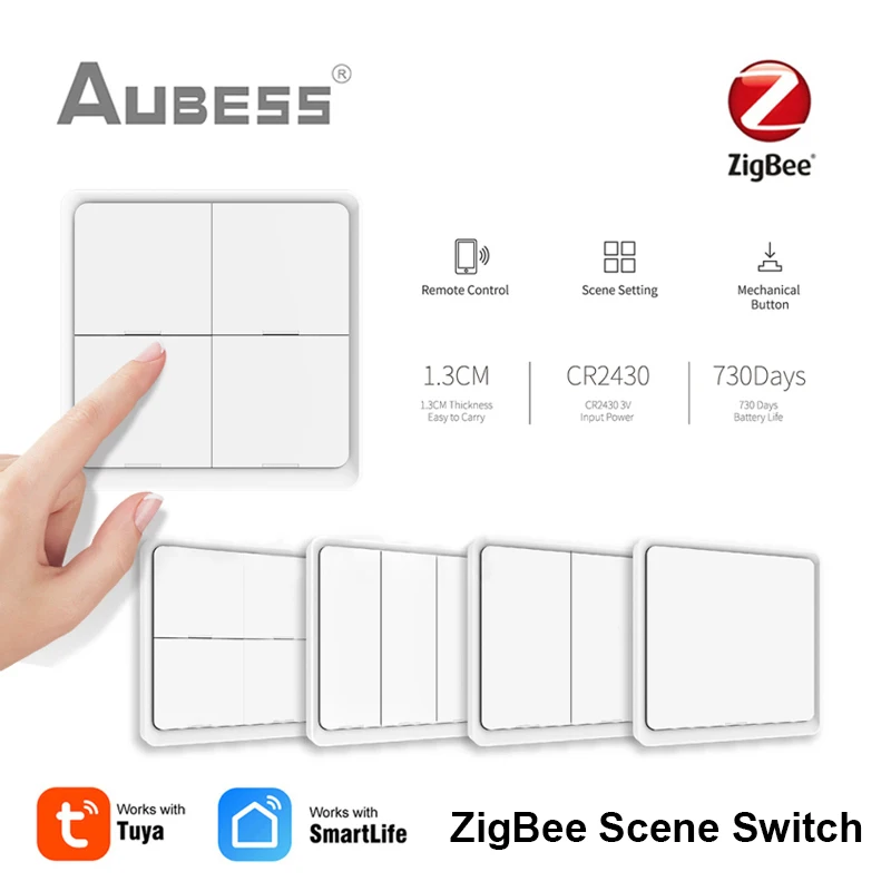 AUBESS Tuya ZigBee Smart Szene Schalter 12 Szene 4 Gang Schalter Push ...