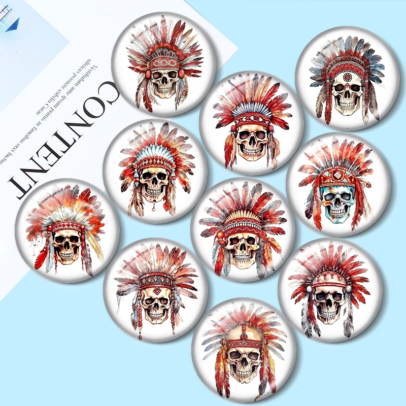 Watercolor-Red-Indian-Skull-10pcs-12mm-16mm-18mm-25mm-Round-Photo-Glass ...