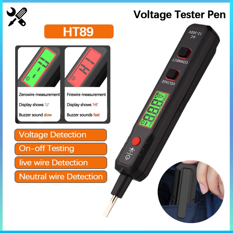 Ht89 digital indicador de tensão caneta contato AC12 300V on off zero ...