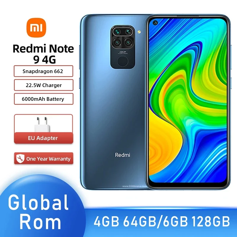 Rom global xiaomi redmi nota 9 6g 128gb smartphone snapdragon 662 48mp ...