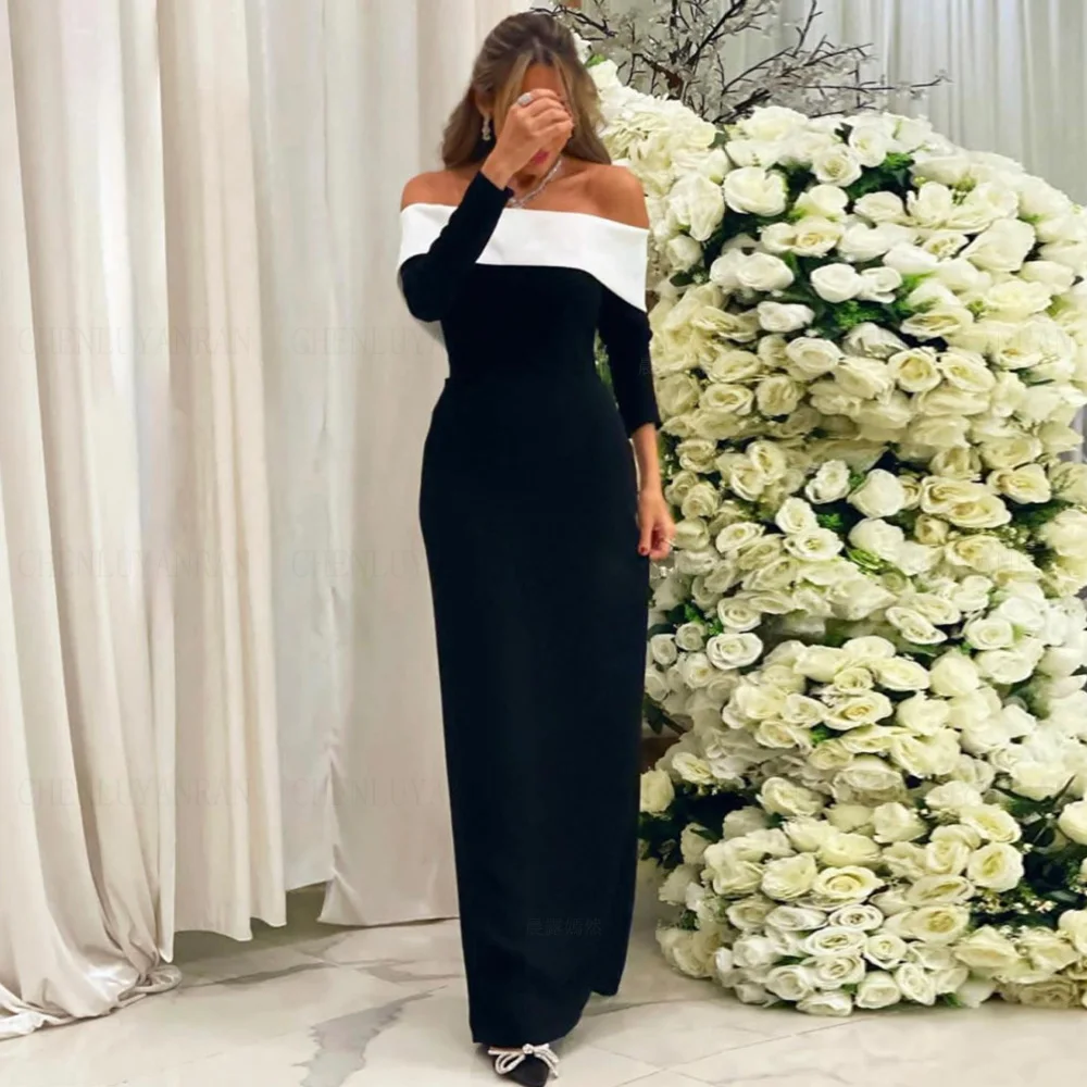 Long Off Shoulder Evening Dresses With Sleeve Stretchy Prom Gowns Robes ...