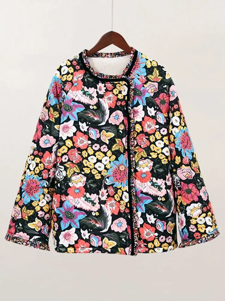 TRAFZA-2024-Fashion-Women-Autumn-Flower-Print-Coat-O-Neck-Long-Sleeve ...