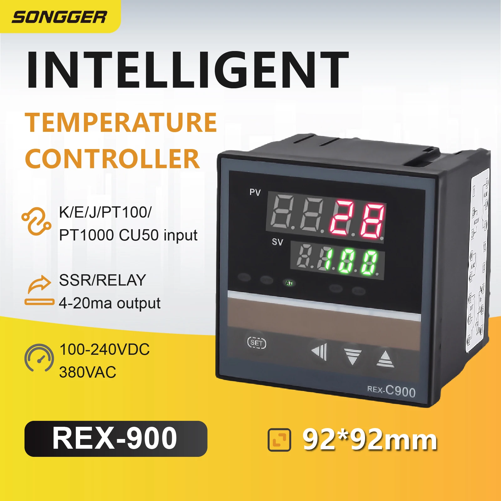 REX-C900 PID 스마트 온도 조절기 K형 E형 PT100 입력 릴레이 또는 SSR 출력 디지털 디스플레이 산업용 고정밀 제어