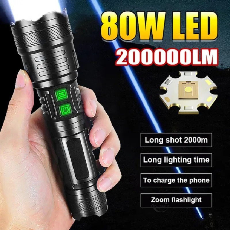200000lm-Powerful-LED-Flashlight-Super-Bright-80W-Torch-Type-c ...
