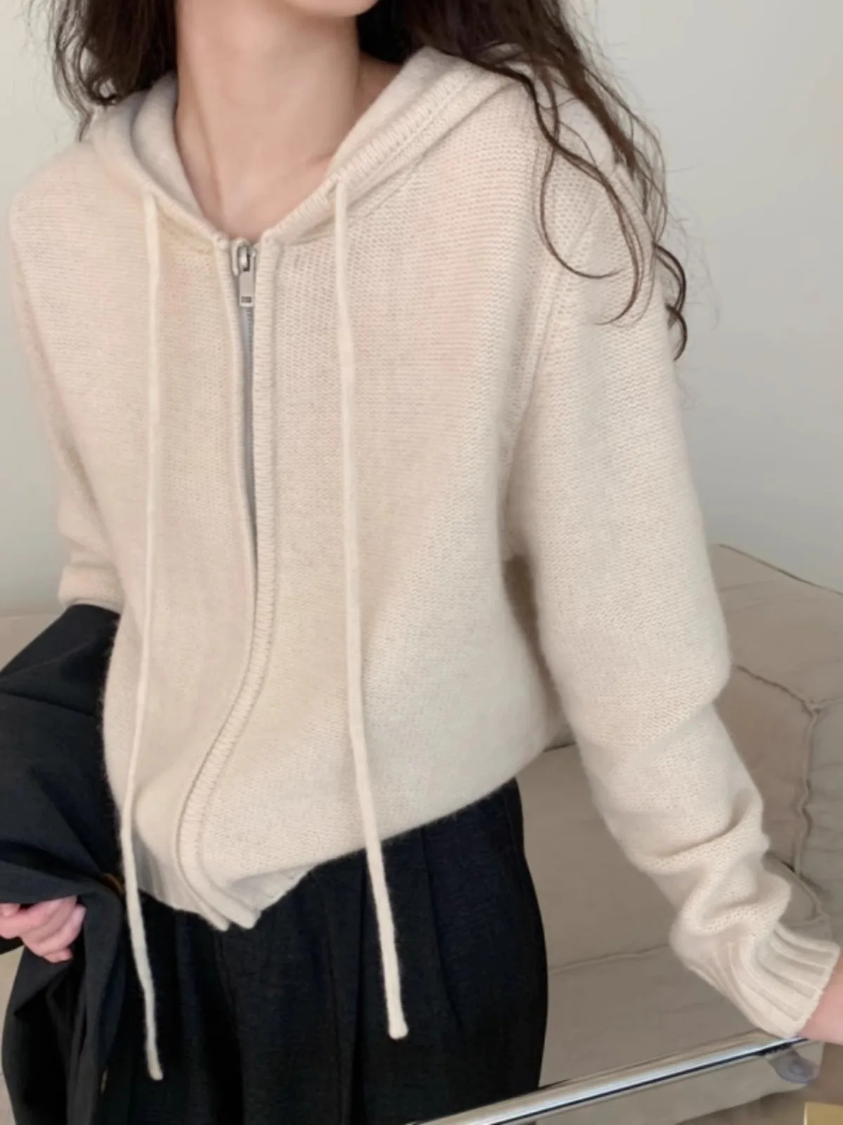 Western-style-zipper-hooded-pure-cashmere-knit-cardigan-women ...