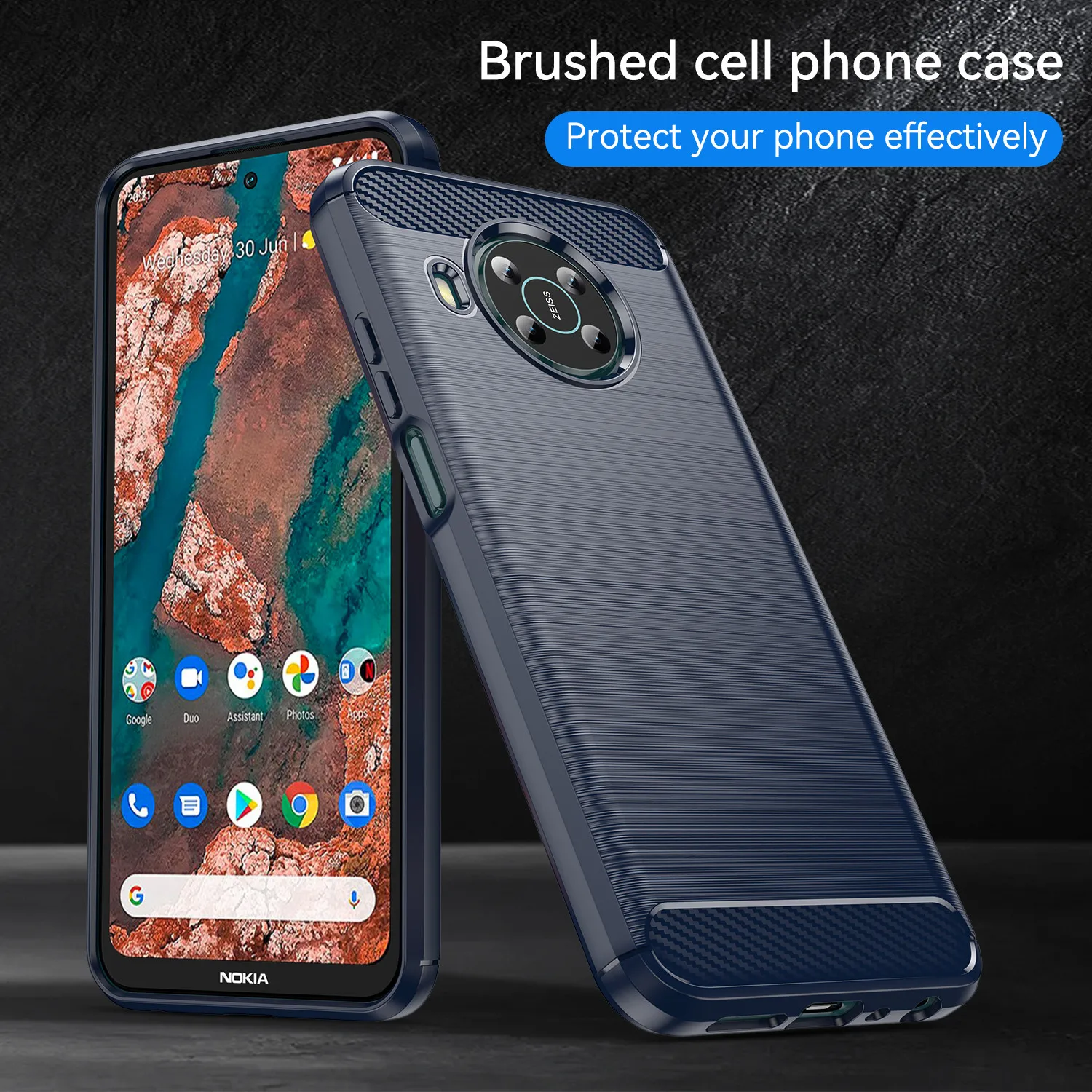 Silicone Shockproof Matte Back Cover with Soft Carbon Fiber Detailing ...