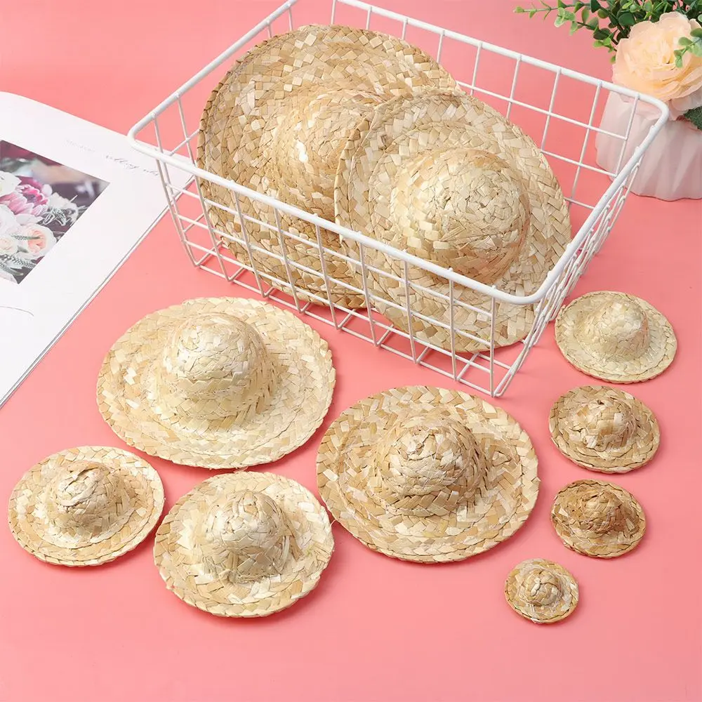 Multiple-Sizes-Crafts-Cute-Yellow-Woven-Straw-Hat-DIY-Decoration-Doll ...