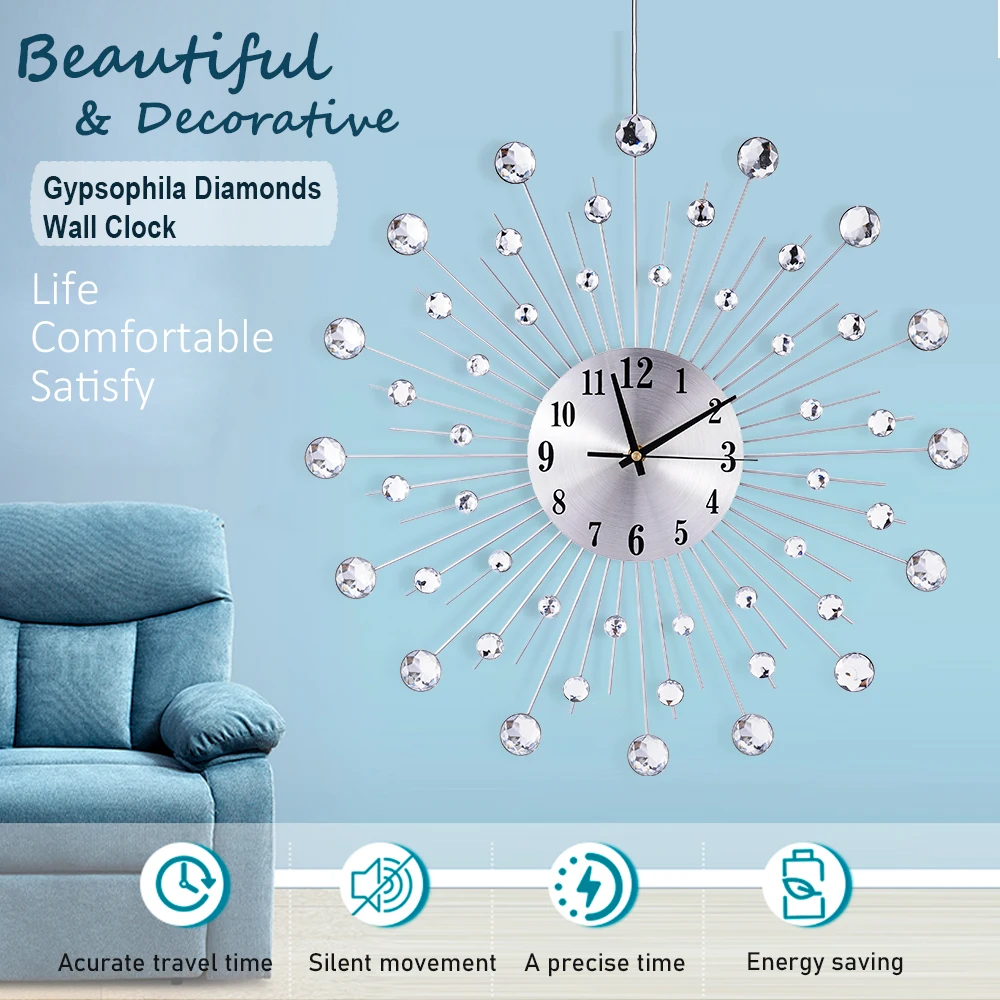 38-50cm-Metal-Crystal-Sun-Wall-Clock-Sunburst-Large-Interior-Wall-Clock ...