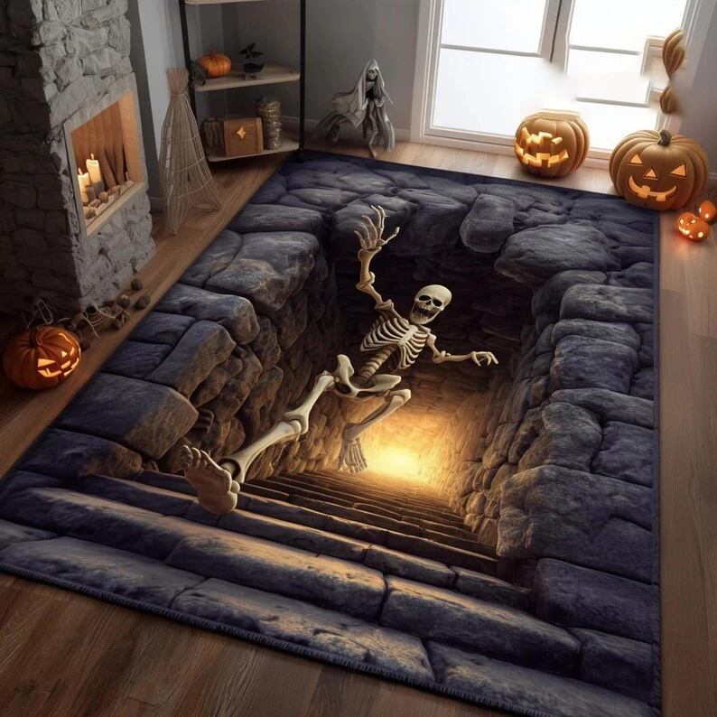 3D Terrifying Skeleton Printed Carpet Phantom Staircase Illusion Carpet ...