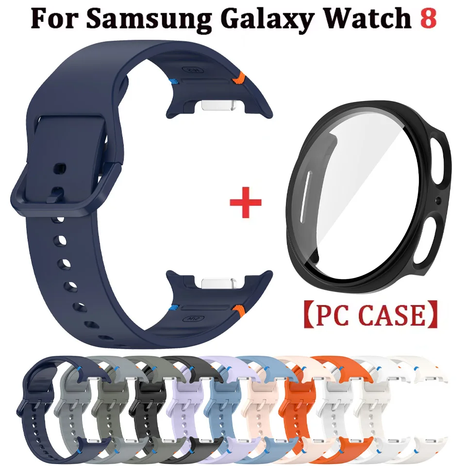 20/22mm Silicone Band+Glass Case For Samsung Galaxy watch 8 40 44mm ...