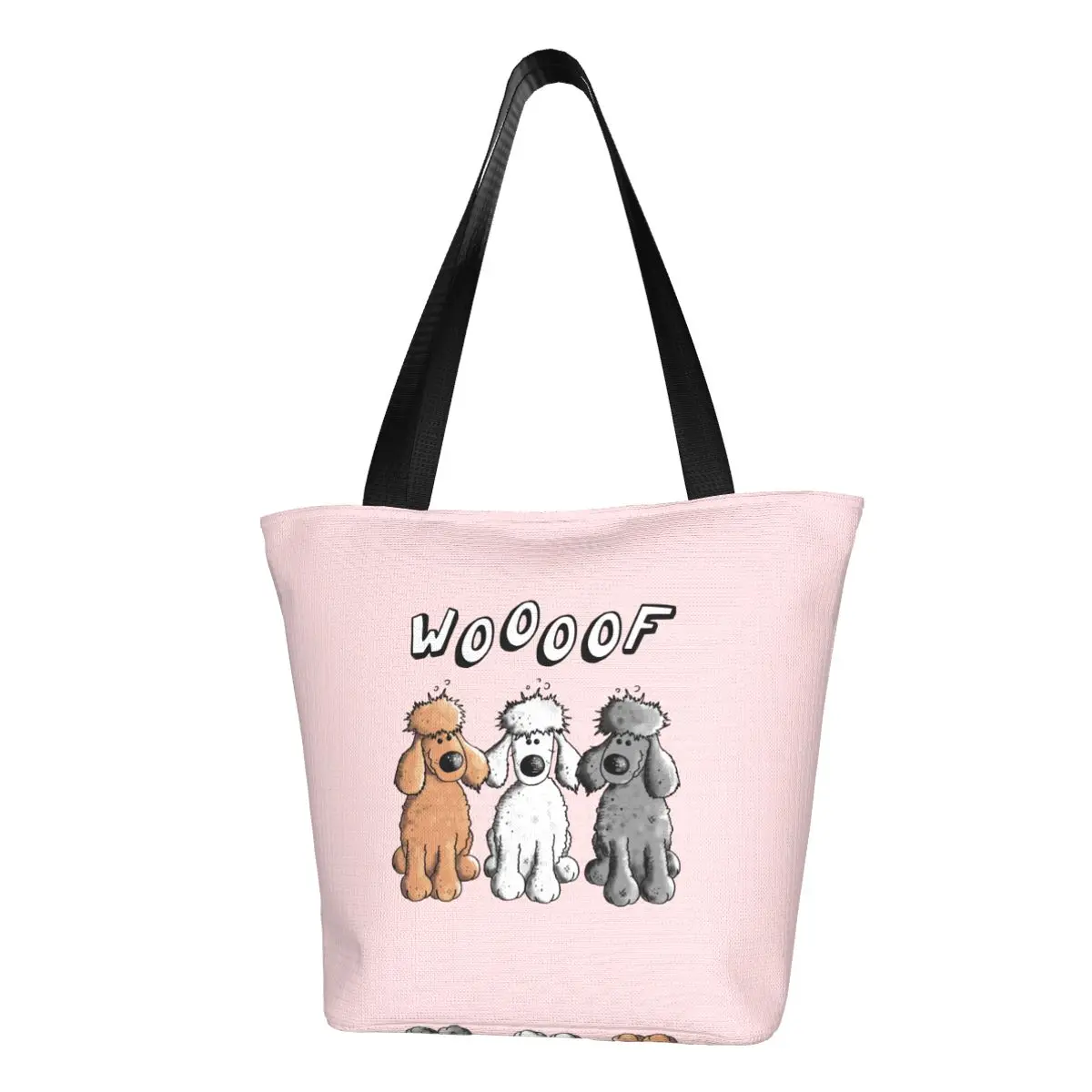 Funny-Printed-Woof-Poodles-Shopping-Tote-Bags-Recycling-Canvas-Shoulder ...