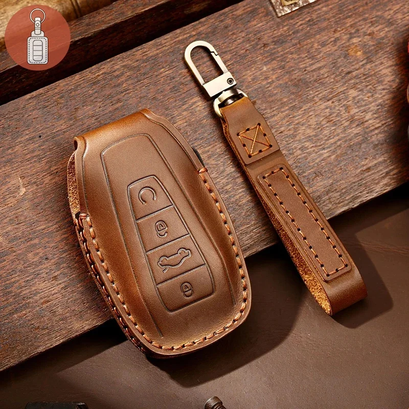 Leather-Car-Key-Case-Cover-Fob-Accessories-Keyring-Holder-for-Geely ...