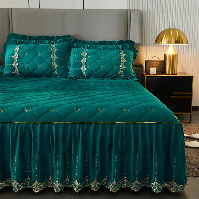 Embroidery-Velvet-Bed-Skirt-Ruffle-Wrap-Fitted-Bed-Sheet-Thicken ...