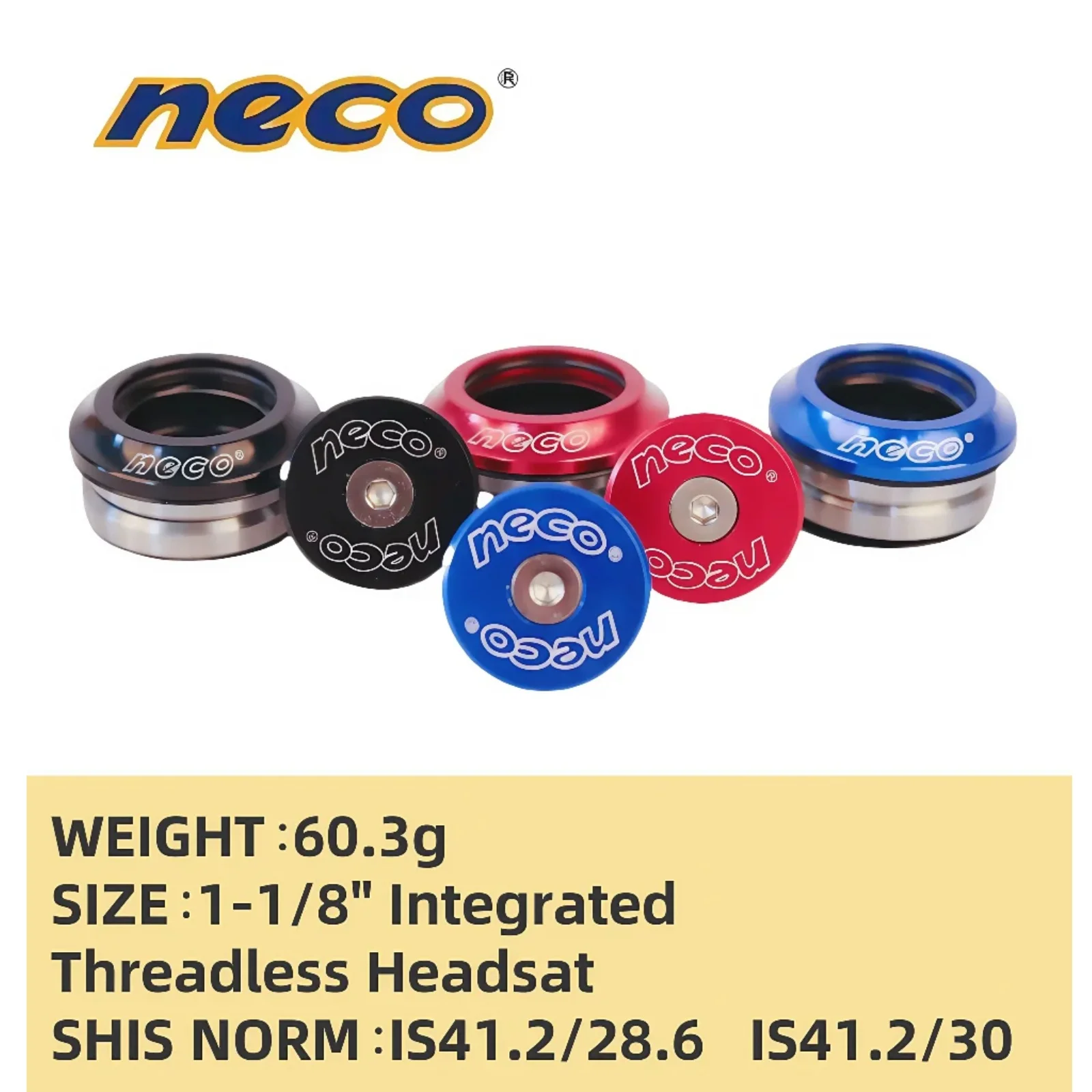 Neco Bike Headset Bicycle Integrated Threadless Headset 1-1/8" Aluminum ...
