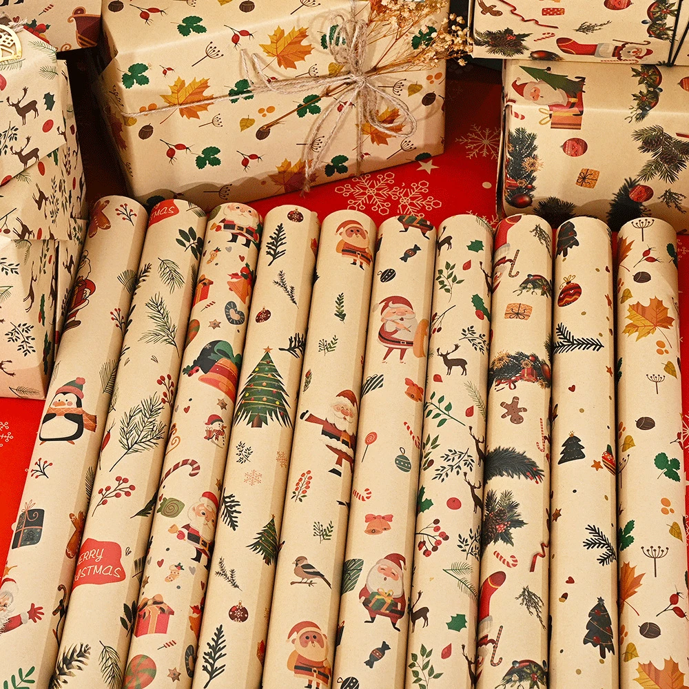 6pcs 2026 Merry Christmas Gift Wrapping Paper Santa Claus Xmas Tree ...