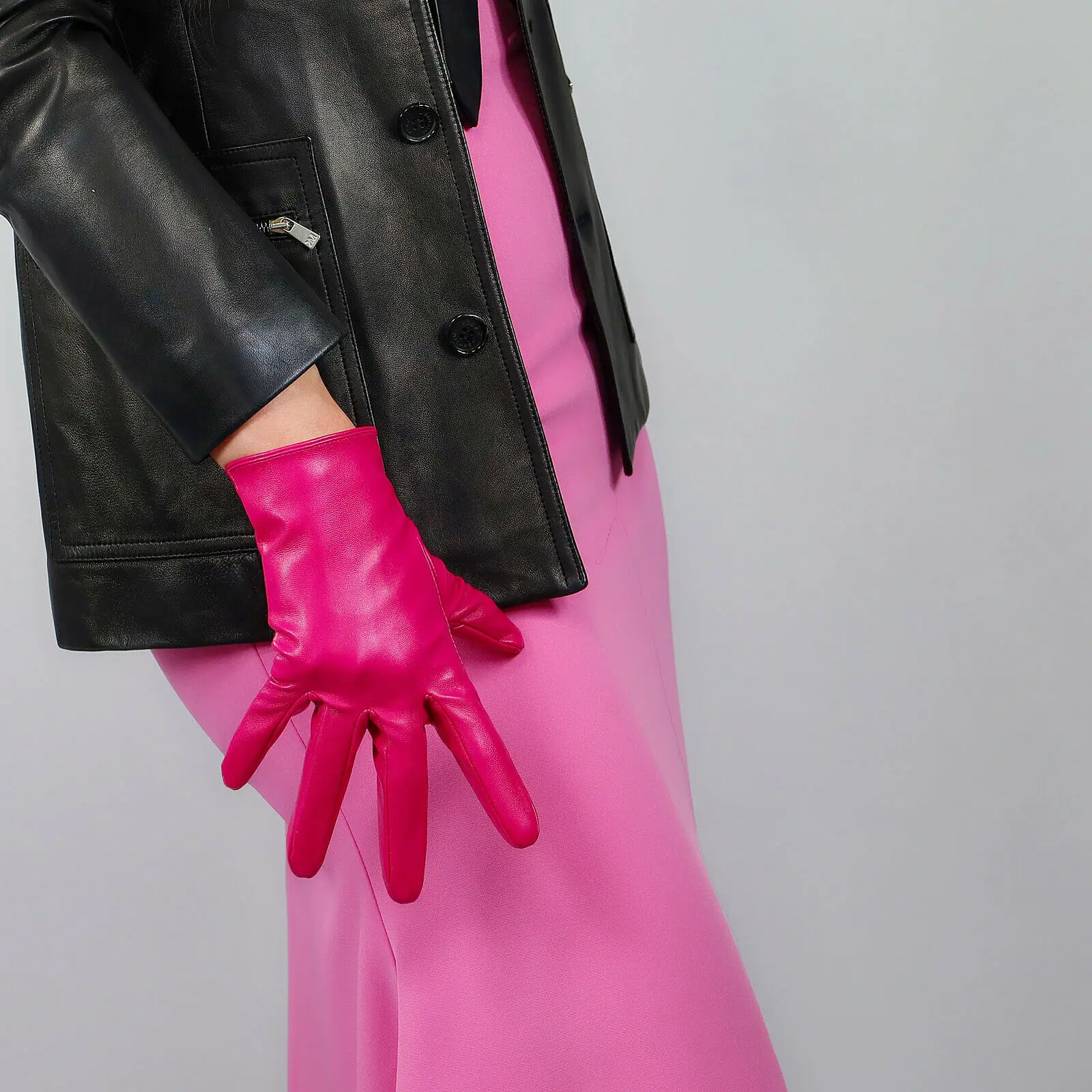 Rose Pink GLOVES Elbow Length Opera Faux Leather Vegan Fashion Stage C ...
