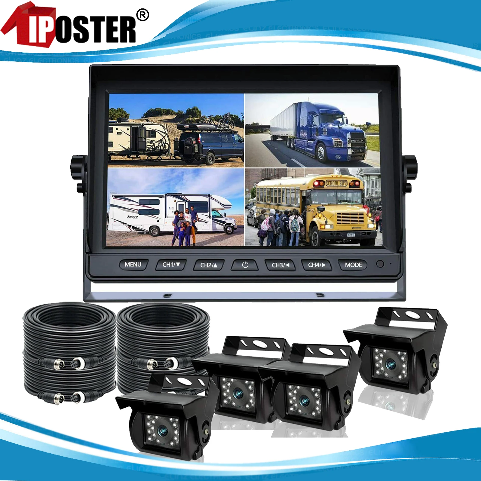 iPoster-10-1-Inch-Quad-Monitor-Split-Screen-4ch-4PIN-IR-CCD-Rear-View ...