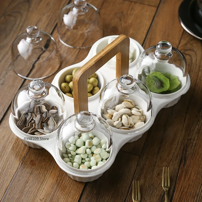 Creative Ceramic Snack Plate Fruit Platter Glass Cover Dessert Bowl ...