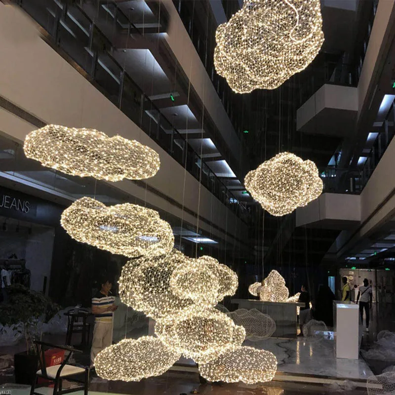 LED Hand Woven Gypsophila Chandelier Mesh Cloud Lamp Creative Milk Tea ...
