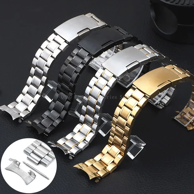 Curved-End-Stainless-Steel-Watch-Straps-Men-Women-Metal-Watchband ...
