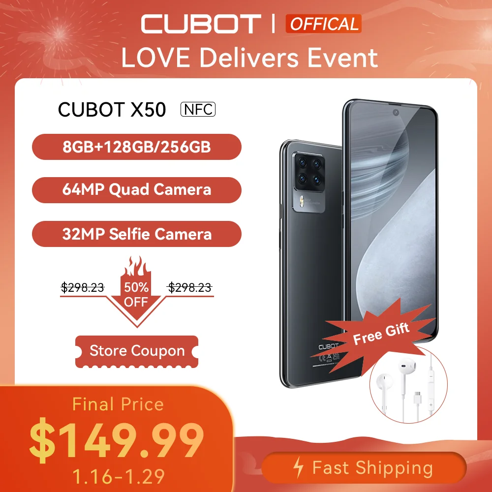 Cubot X50 Smartphone 8gb Ram 128/256gb Rom 64mp Quad Camera 6.67" Fhd+ ...