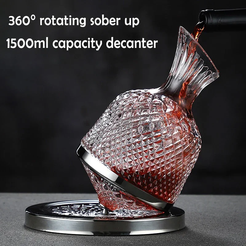 360-rotierenden-Wein-Decanter-Tumbler-1500ml-Decanter-Dispenser-Kristall-Glas-Flasche-Wein-Bel ...