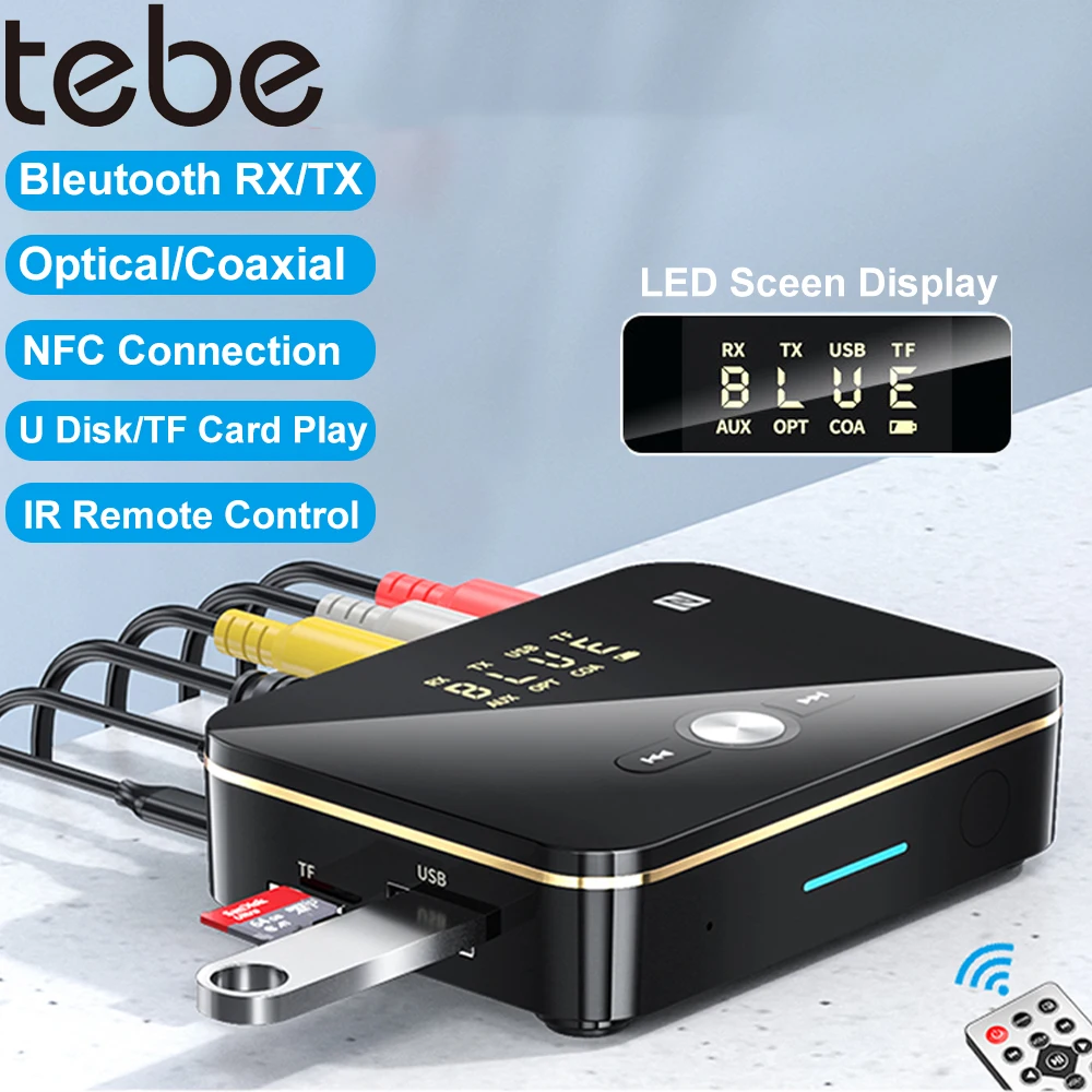 Tebe-Bluetooth-5-0-Receiver-Transmitter-Adapter-LED-NFC-Wireless-Stereo ...