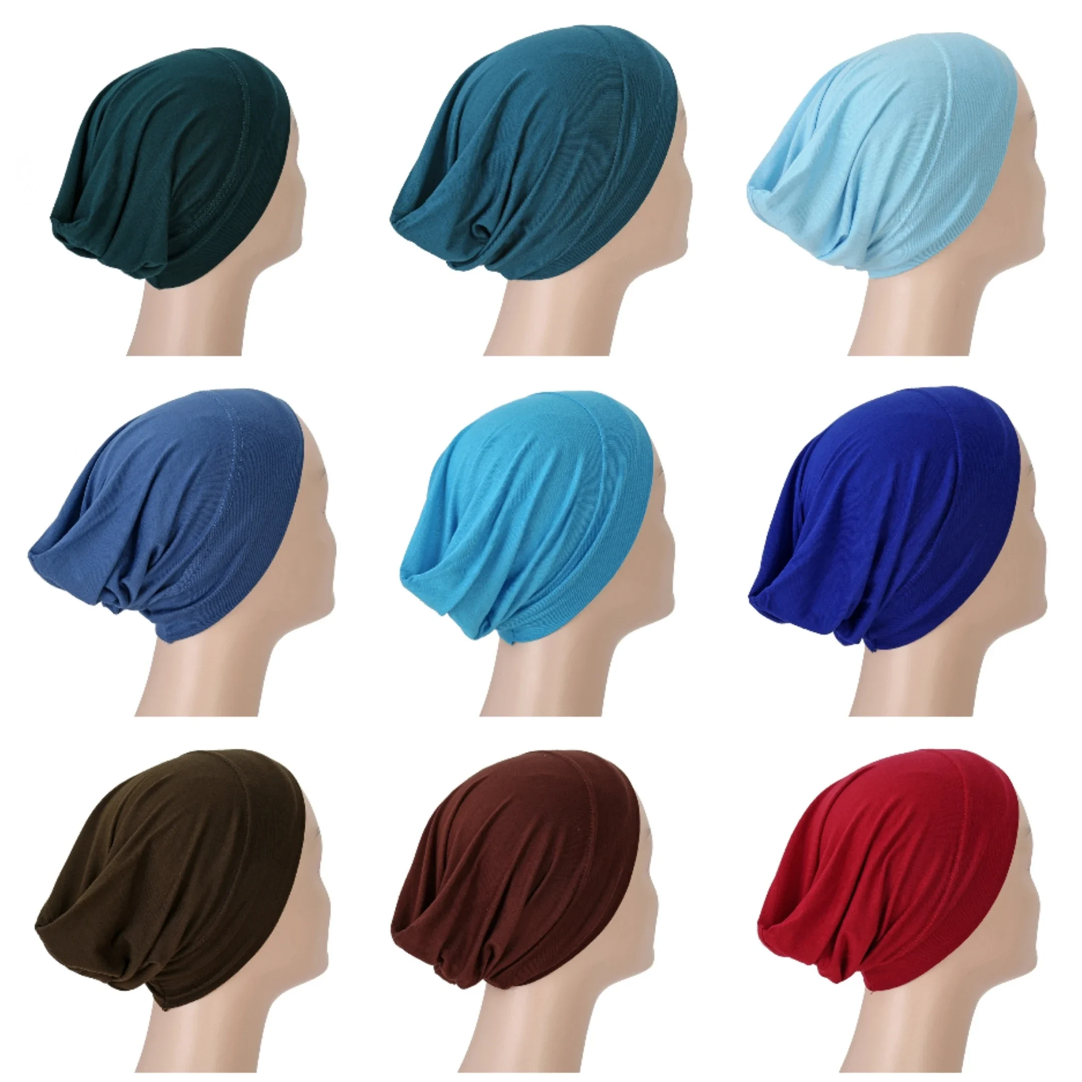 1pc-Solid-Color-Simple-Turban-Cap-Elastic-Inner-Cap-Head-Wraps-Casual ...