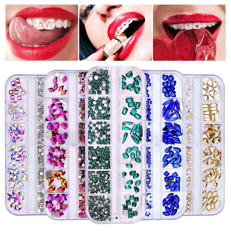 12-Grid Dental Tooth Gems Denture Acrylic Crystal Diamond Ornament Diy ...