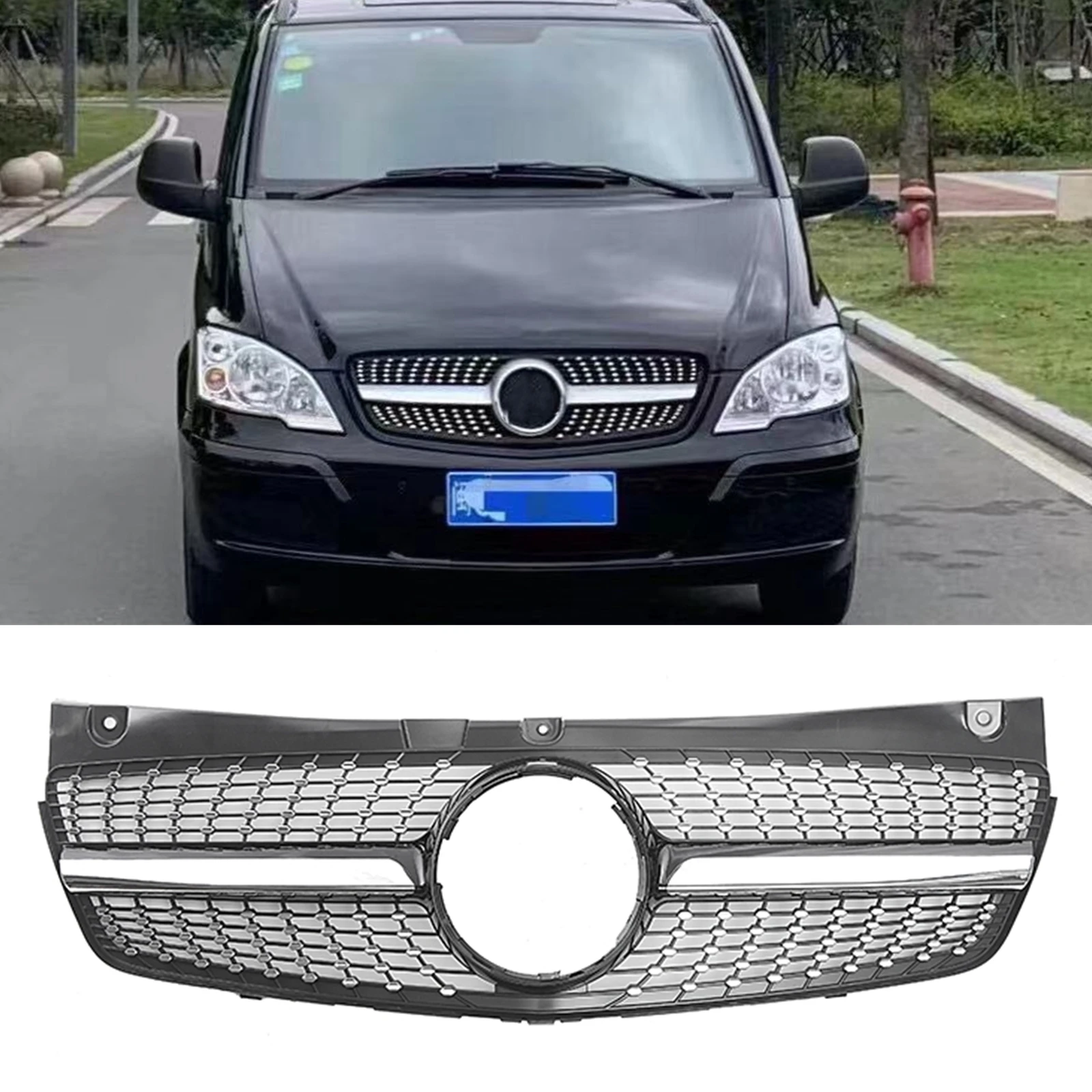 Front Grille Grill For Mercedes Benz W639 Viano/Vito 2011 2012 2013 2014 Black/Silver Car Upper ...