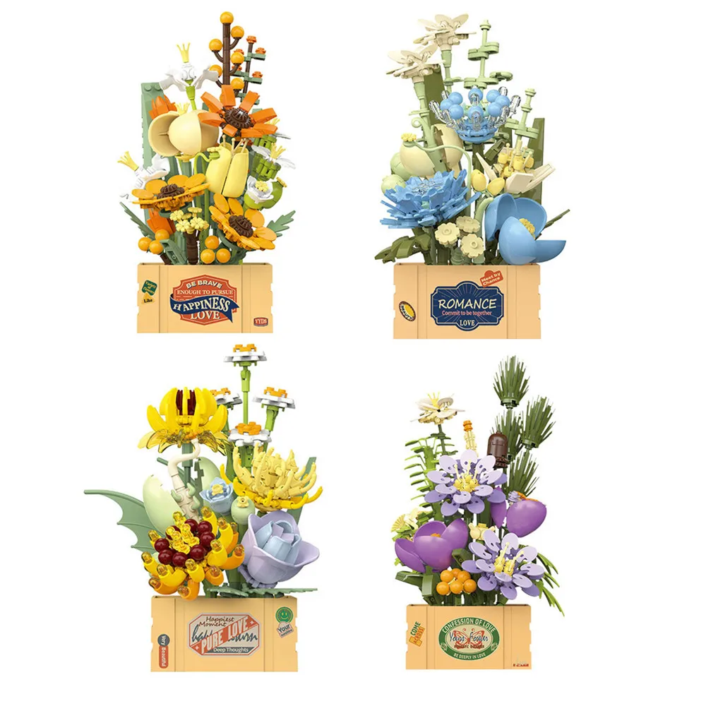 Creativity-Flowers-Bouquet-Blocks-Bonsai-Succulent-Potted-Plants-Flower ...