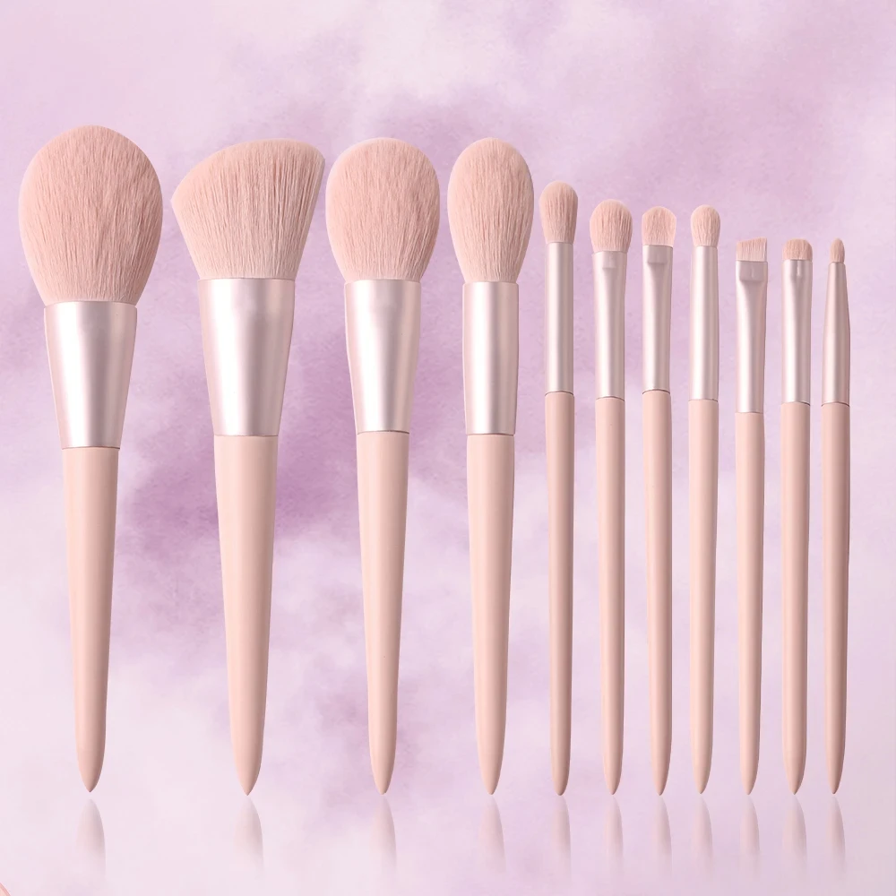 11 pcs Pink Makeup Brushes Set Vegan Eyebrow Eyelash Powder Synthetic ...