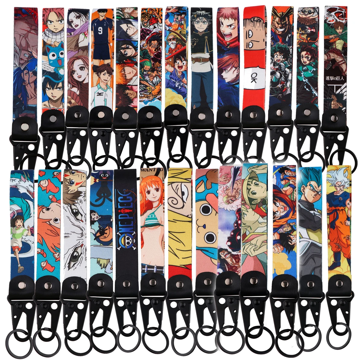 Dragon Ball Keychain One Piece Lanyards Tag Holder Wrist Strap Anime ...