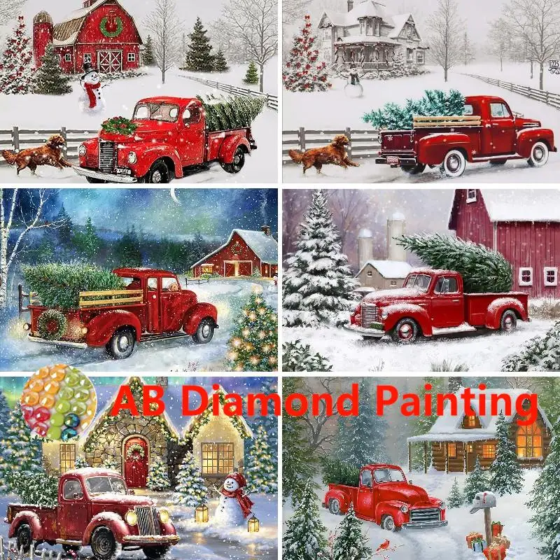 AB-Christmas-Red-Trucks-and-Snow-Cabin-Cottage-DIY-Diamond-Painting ...