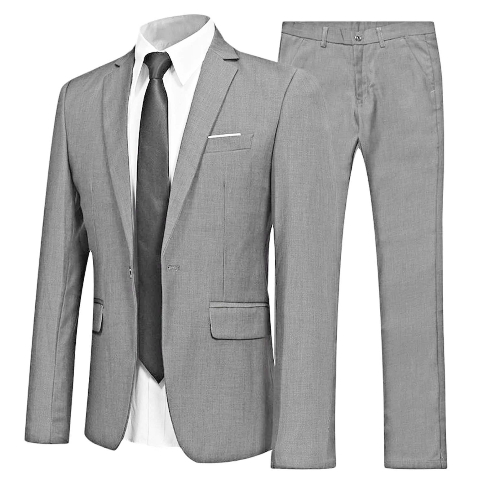 Men Formal Uniform Gentleman Suit 2pcs Set Long Sleeve Lapel Blazer ...