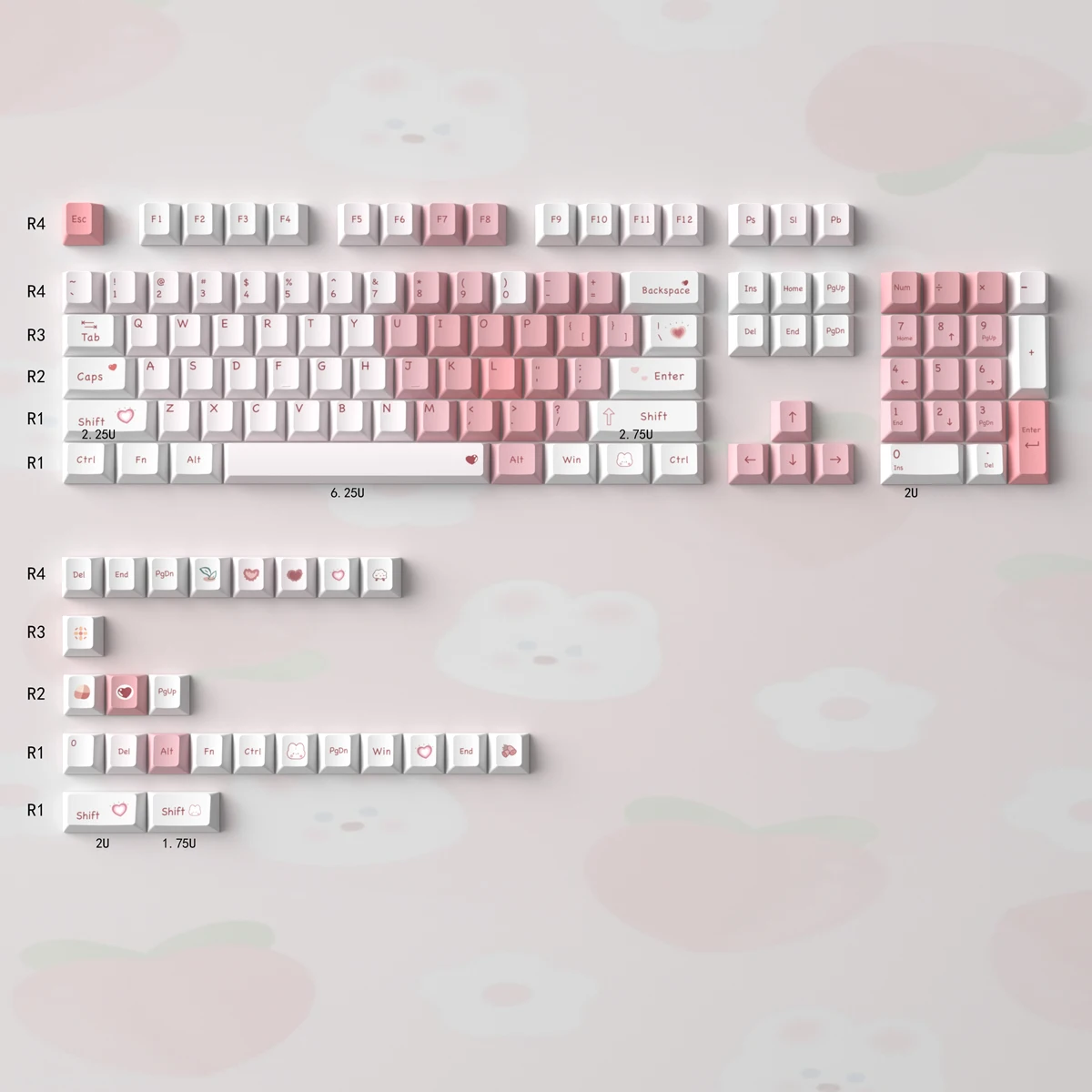 Love Heart keycaps Cute Keycaps Cherry profile Dye-sublimation PBT ...