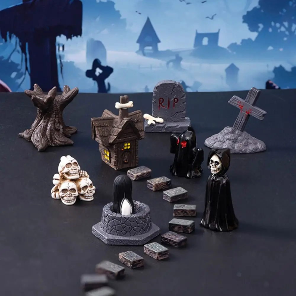 Resin Mini Micro Landscape Halloween Miniature Figurine Bone Skull ...