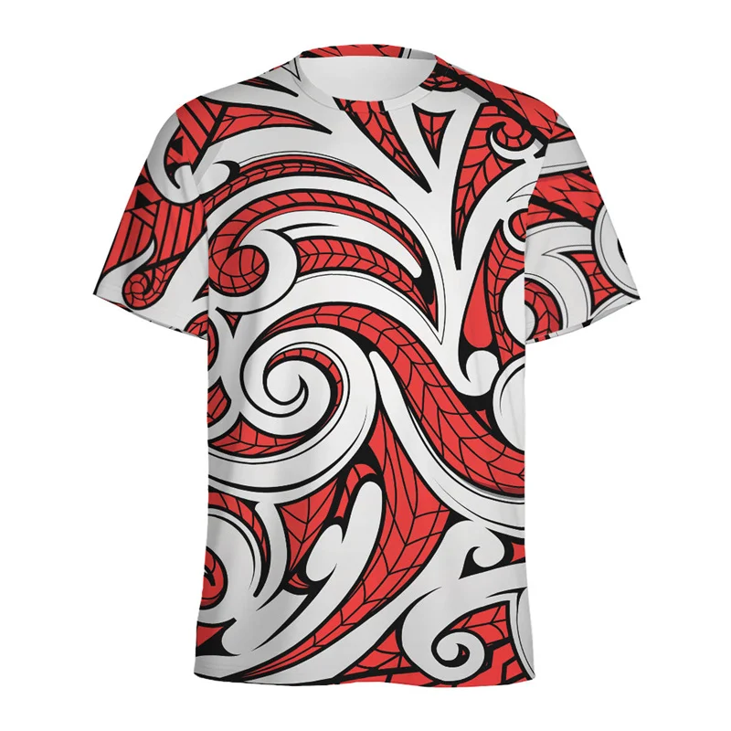 Maori Tribal 3D Printed T-shirt For Men Polynesian Tattoo Pattern Round ...
