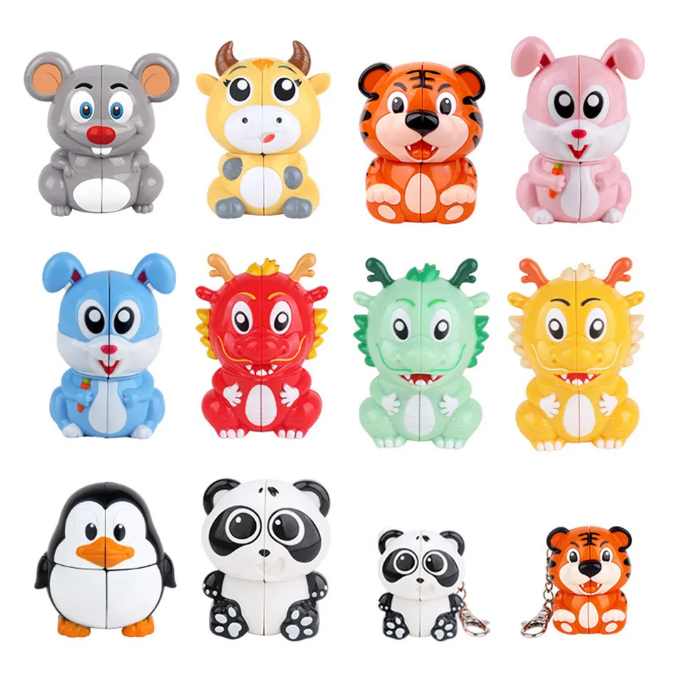 Lovely Cartoon Animal Design 2x2 Magic Cube Panda Dragon Tiger 2x2 Mini ...