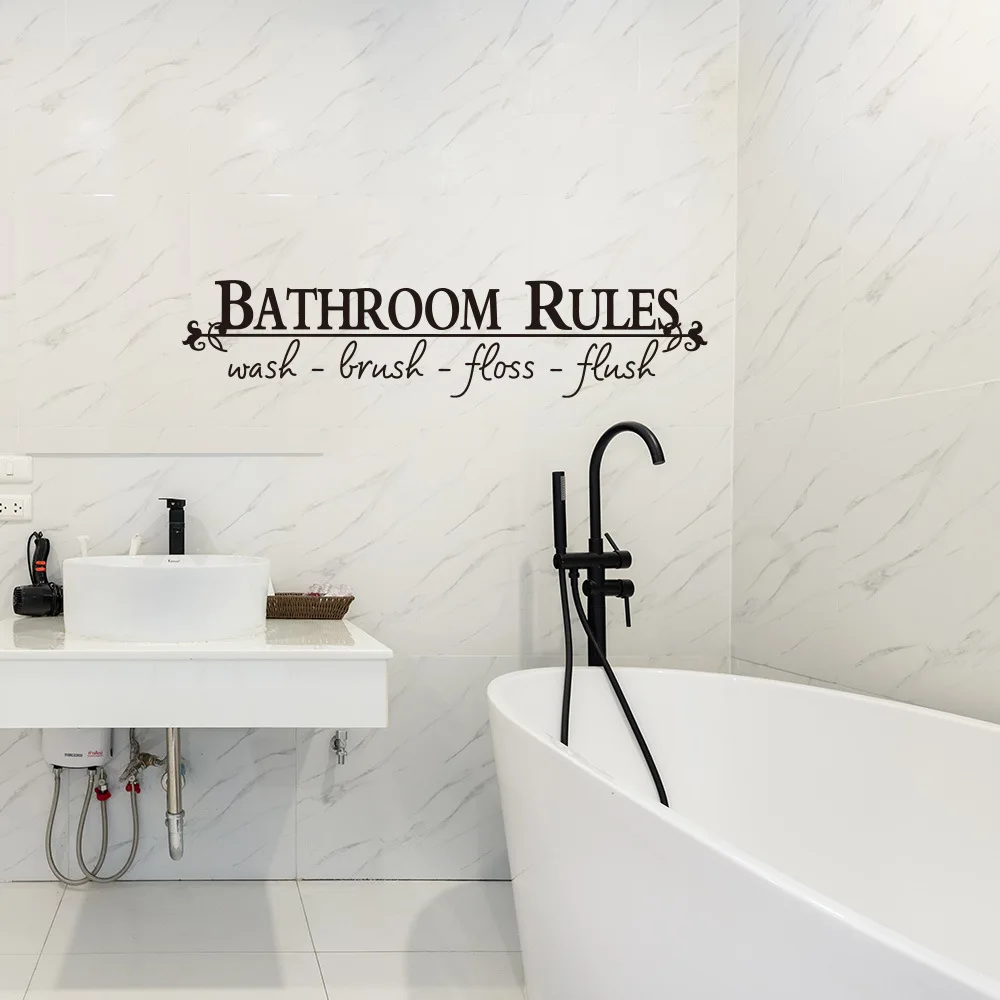 bathroom-rules-door-sign-vinyl-quotes-lettering-words-wall-stickers ...
