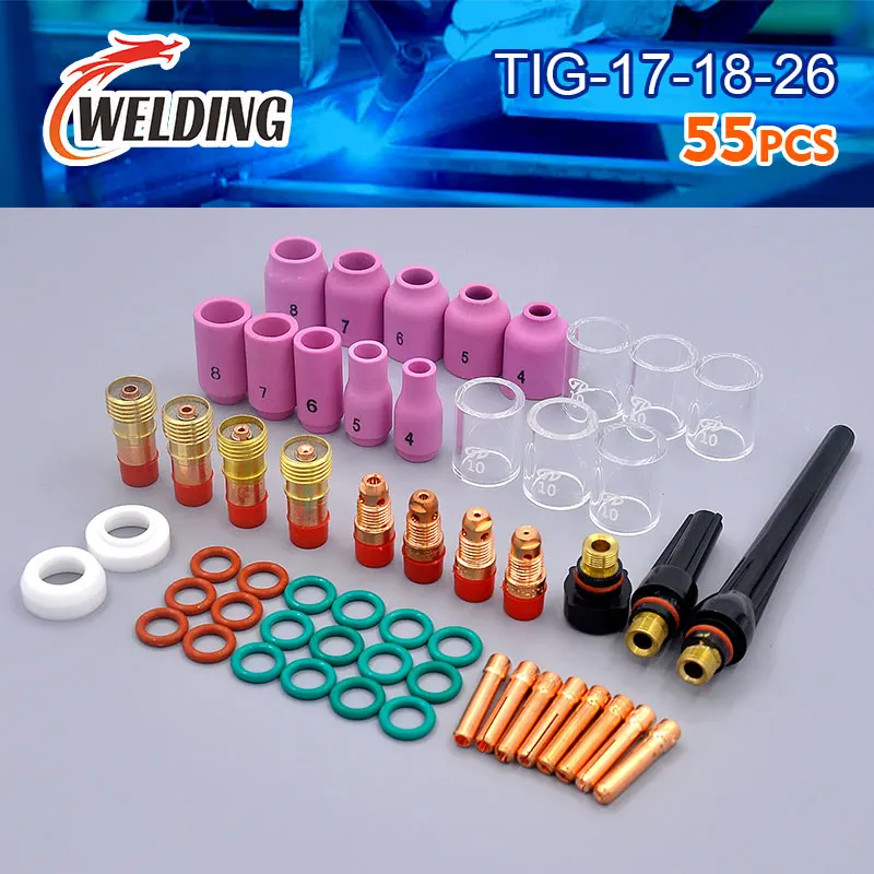 TIG-Torch-Prats-55PCS-For-WP17-18-26-Stubby-Gas-Lens-Pyrex-Glass-Cup ...